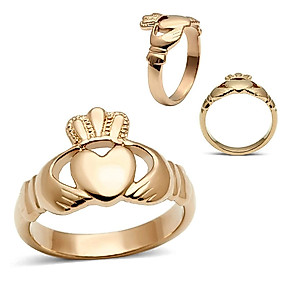 Eternal Sparkles Women's Claddagh Celtic Irish Fashion Comfort Statement Love Ring in Rose Gold Stainless Steel- Rose Gold