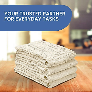 Kitchen Dish Towels Ring Spun Cotton Large 18 x 28 6-Pack Big Waffle - Kitchen Towel, Hand Towels, Tea Towels, Dish Towels and Dish Cloth (Cream).