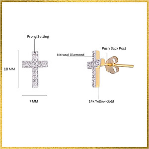 Shweta Creations 14K Yellow Gold 0.12 cttw. Natural Diamond Cross Stud Earrings (G-H Color, SI1-SI2 Clarity) Fine Jewelry for Women Gifts
