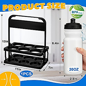 Water Bottle Carrier with 6 Bottles 20 oz Wide Mouth Water Bottles Plastic Sports Water Bottle Squeeze Water Bottles with Black Lid Team Water Bottles with Carrier for Fitness Bike Gym (White)