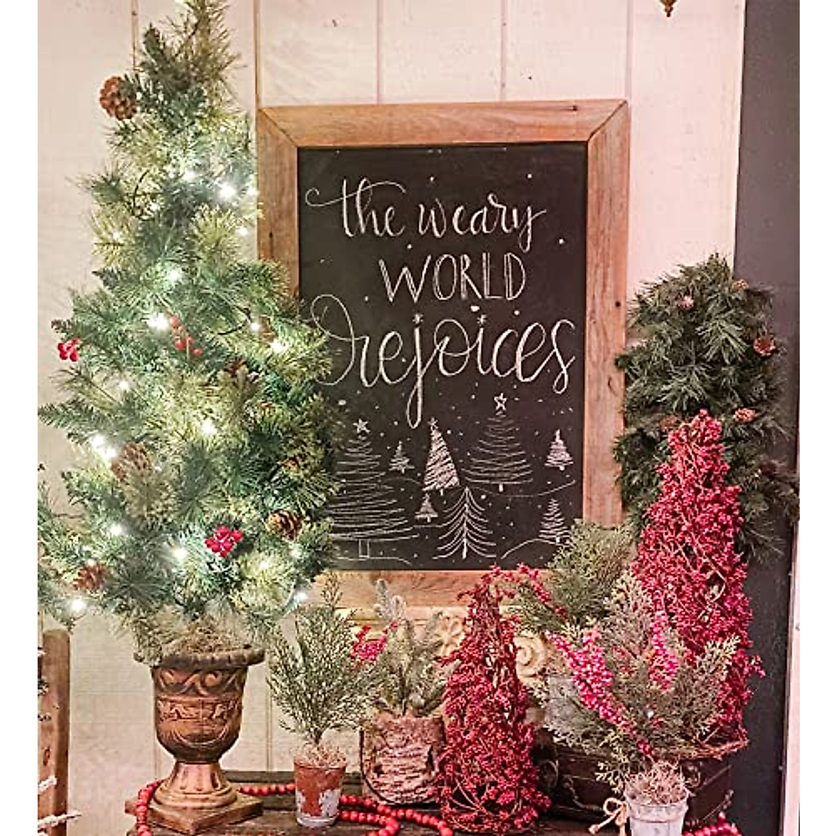 AsterOutdoor Pre-lit Christmas Tree 4ft Artificial Potted Fir with Lights Holly Berries Pine Cones Stands for Indoor Porch Table, Xmas Holiday Decoration, Easy Assembly