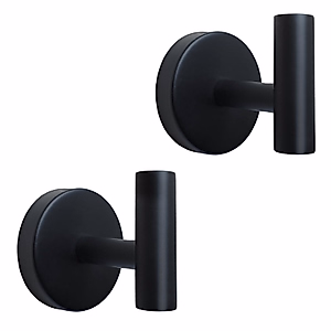 2 Pack Towel Hooks Bathroom Robe Hook Coat Hook Stainless Steel Heavy Duty Door Hangers Towel Robe Clothes Cabinet Closet Sponges Wall Hooks for Bedroom Kitchen Bathroom Hotel Pool - Matte Black
