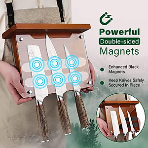 TOMBRO Magnetic Knife Holder with Acrylic Shield-Double Sided Magnetic Knife Block without Knives for Kitchen Wooden Magnetic Knife Rack Multifunctional Storage Knife Holder for Knives Display,Storage