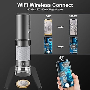 Bysameyee 4K HD Wi-Fi Wireless Digital Microscope Camera Magnifier, Compatible for iPhone, iPad, Android Phones and PC