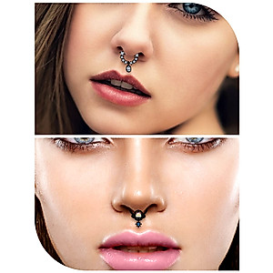 Vsnnsns 16G Septum Rings Piercing Jewelry Septum Jewelry CZ Clicker Ring Stainless Steel Septum Hinged Segment Nose Rings Hoop Piercing Jewelry for Men Women 10mm 5pcs Black