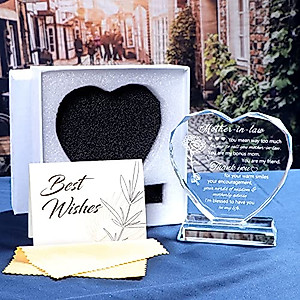 Movdyka Mother in Law Gifts from Daughter in Law Birthday, Bonus Mom Gifts for mother in law, Heart-Shaped Glass Keepsake Gifts for Mother in Law Unique on Mothers Day & Wedding Day