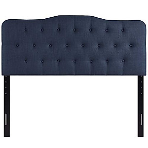 Modway Annabel Tufted Button Linen Fabric Upholstered Queen Headboard in Navy