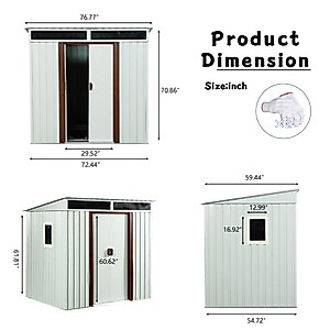 6x5 FT Outdoor Metal Storage Shed with Side Window & Transparent Plate, Utility Garden Tool Storage House with Air Vents and Lockable Sliding Doors, for Backyard Lawn (White, 6x5)