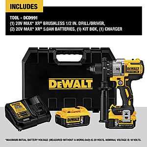 DEWALT 20V MAX XR Brushless Drill/Driver 3-Speed, Premium 5.0Ah Kit, Cordless (DCD991P2)