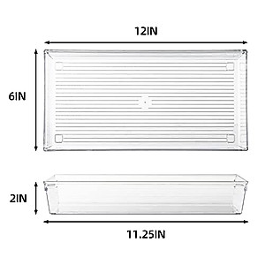 4 Pack 12"x 6" Large Size Clear Plastic Desk Drawer Organizer Tray Bathroom Office Kitchen Utensils Silverware Gadgets Dividers Desk Drawer Storage Bins Container for Dresser Cosmetic Makeup