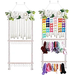 mligril Headband Holder for Girls Hair Bows, Baby Headbands Organizer Storage Hair Clips Hanger Storage Flower Boho Wall Hanging Decor for Nursery Room