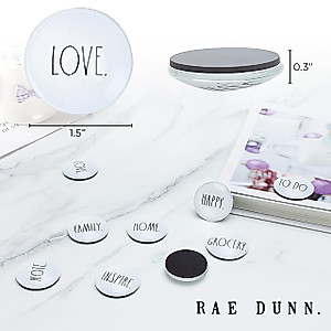 Rae Dunn Decorative Fridge Magnets – 9 Piece Cute Glass Magnets for Refrigerator – Magnets for Office Kitchen Magnets for Locker - Inspirational Magnets for Home and Family (White)