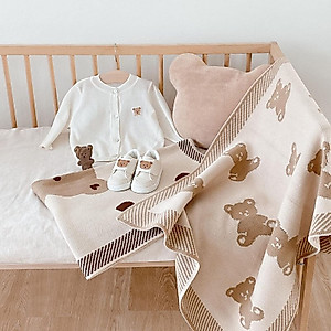 Yuehuam Baby Blanket Knitted Bear Soft Cotton Blanket for Infants Toddler Boys and Girls Size 33 x 43 inches, Small Bear