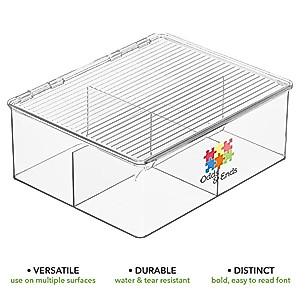 mDesign Plastic Stackable Toy Storage Bin with Hinged Lid, 4 Divided Compartments for Organizing Playroom, Kids' Room - Container for Small Toys, Craft and School Supplies + 24 Labels - 4 Pack - Clear