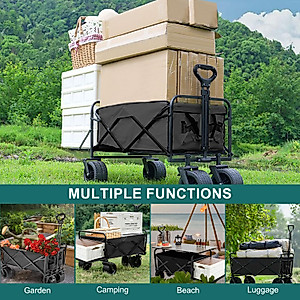Collapsible Beach Cart with Table, Foldable Wagon for Camping, Shopping, Sports, Gardening, and Fishing - Portable Folding Wagon Cart Large Capacity Extended Trailer