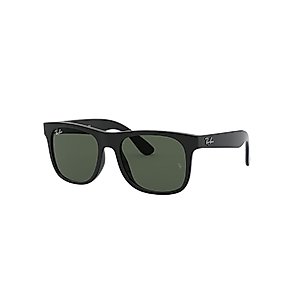 Ray-Ban Junior Kids' RJ9069S Justin Square Sunglasses, Black/Dark Green, 48 mm