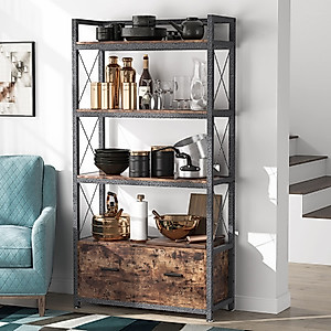 Tribesigns File Cabinet with Drawer, Vertical Lateral Filing Cabinet, Free Standing Storage Cabinet, Letter Size/A4 Size File Cabinet with Storage Shelves for Home Office (Brown)