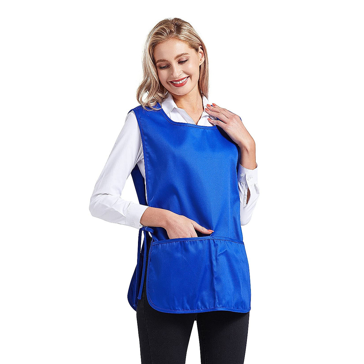 Nanxson Unisex Cobbler Apron with 2 Deep Pockets, 2 Pack Smock with Side Ties for work kitchen CF3137 (blue, One Size)