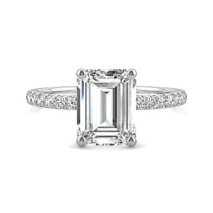 14K White Gold Moissanite by Charles & Colvard 9x7mm Emerald Engagement Ring-size 5 2.76cttw DEW
