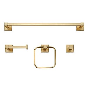 Globe Electric 65562 4-Piece Bath Hardware Accessory Kit, Matte Brass, Towel Bar, Towel Ring, Robe Hook, Toilet Paper Holder, Beauty Room Accessories, Home Improvement, Industrial Bathroom Décor
