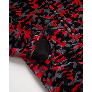 ONLY BOYS’ Fleece Hooded One Piece Pajama Costume - Sharks Dino Cyclopes Sloth (6-14), Size 12-14, Red/Black Camo Ninja