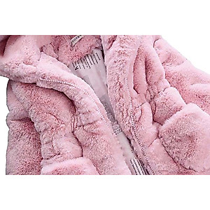 WEONEDREAM Baby Girls Winter Fleece Coat Ear Hooded Toddler Faux Fur Jacket Princess Girls Warm Windproof Outwear 1-6Y Kids Beautiful Outfits(Pink,140)