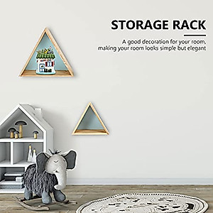 VOSAREA 2Pcs Wood Triangle Floating Shelf Wall Mount Geometric Wooden Box Hanging Shadow Boxes Display Rack Wall Decor for Bedroom Nursery Living Room