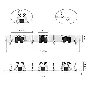 Broom Mop Holder Wall Mount Stainless Steel Rack Tools Organizer Hanger with 3 Slots 4 Hooks for Kitchen Garage Garden Bathroom Shelving System