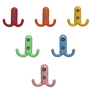 Kids Coat Hook Colorful Wall Hooks Decorative Metal Double Hooks for Hanging Towels Backpack Keys Cute Small Hook Children's Room Nursery Decor 6 Pack Wall Mounted