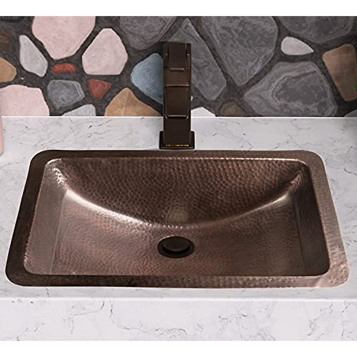 Monarch Abode 17095 Hand Hammered Venetian Dual Mount Bathroom Vanity Sink, 21 Inches, Pure Copper