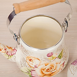 FURLOU Kettle for Stove top 1.5L/50.7OZ Enamel Kettle Thicken Retro Stovetop Induction Cooker Natural Gas Household Restaurant Wooden Handle Teapot Kitchen Supplies Teapots (Color : Red)