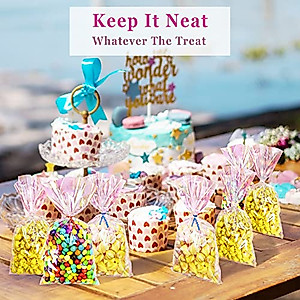 Yotelab Easter Cellophane Treat Bags, 6x12 Inches Iridescent Holographic Cellophane Goodie Bags, Party Favors Bags with Twist Ties,100Pieces