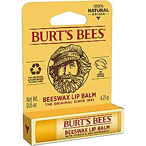 Burt's Bees 100% Natural Origin Moisturizing Lip Balm, Original Beeswax with Vitamin E & Peppermint Oil 0.15 Ounce Tube