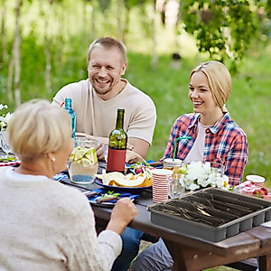 JUNLIN Silverware Organizer with Lid for Drawer Storage, Flatware Tray for Kitchen Countertop, Plastic Utensil Holder Cutlery Tray for Knives, Forks, Spoons (6 Slots)