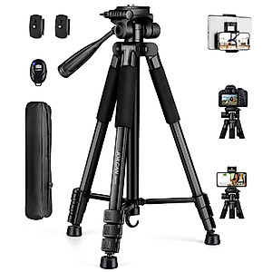 JOILCAN Camera Tripod, Heavy Duty Tripod for Camera, 67" Phone Tripod for Video Recording Photo Vlogging, Aluminum Phone Tripod with Remote & Travel Bag for DSLR Camera Phone Projectors Lasers