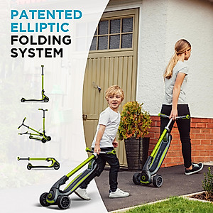 Globber Ultimum Scooter | 3-Wheel Kick Scooter for Adults & Kids 5+ | Foldable Kick Scooter with Safe, Non-Slip Deck & Premium Brakes (Lime Green)