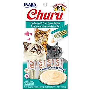 INABA Churu Lickable Purée Natural Cat Treats (Chicken with Crab Recipe, 4 Tubes)