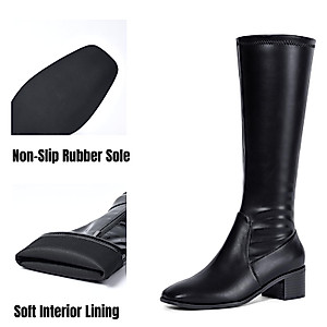 Elisabet Tang Knee High Boots for Women 2 inch Chunky Low Heel Boots Square Toe Side Zipper Fall Winter Comfort Boots Black Size 10