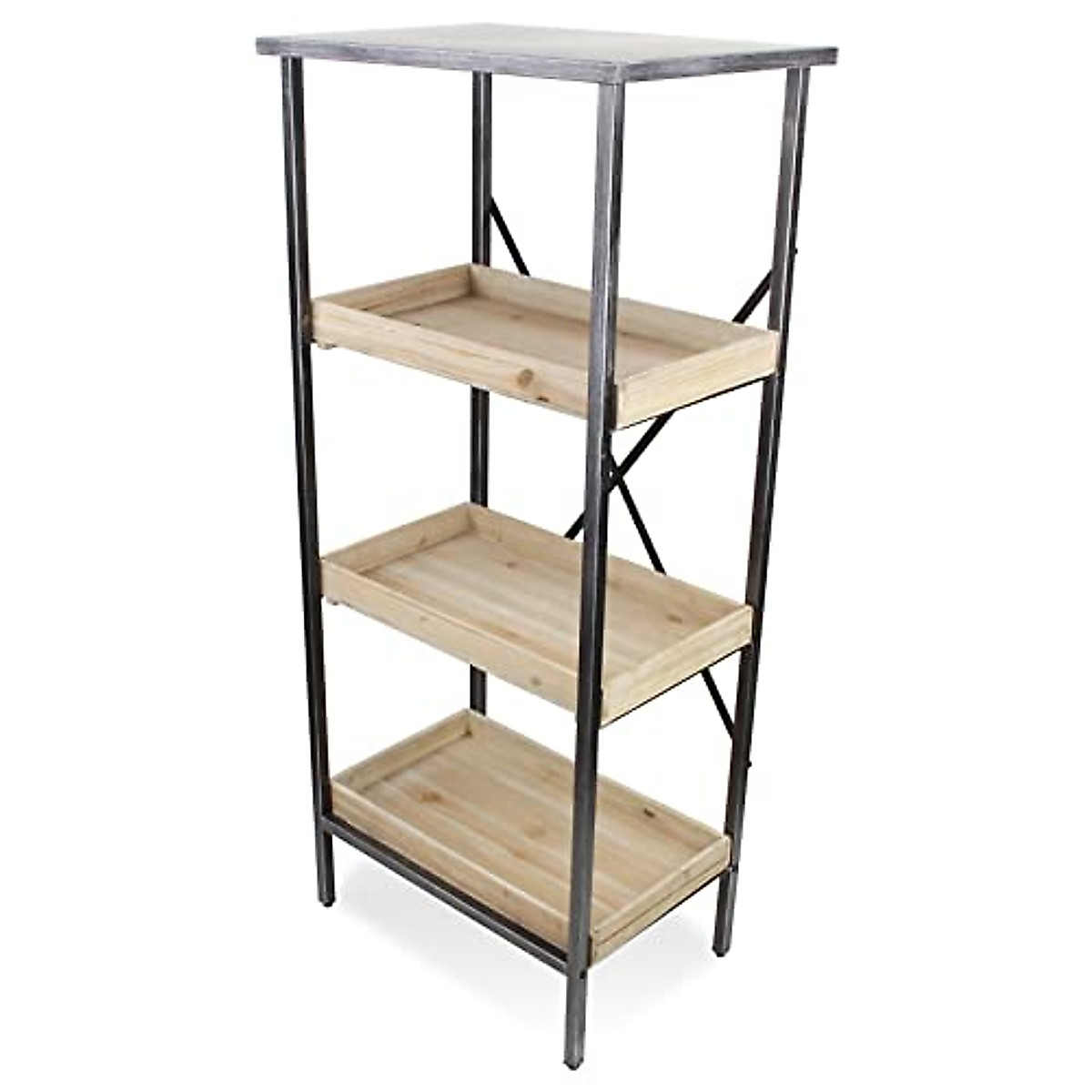 Cheung's Storage Rack Metal 4 Tier Shelf with 3 Wooden Shelves, Black, Gray