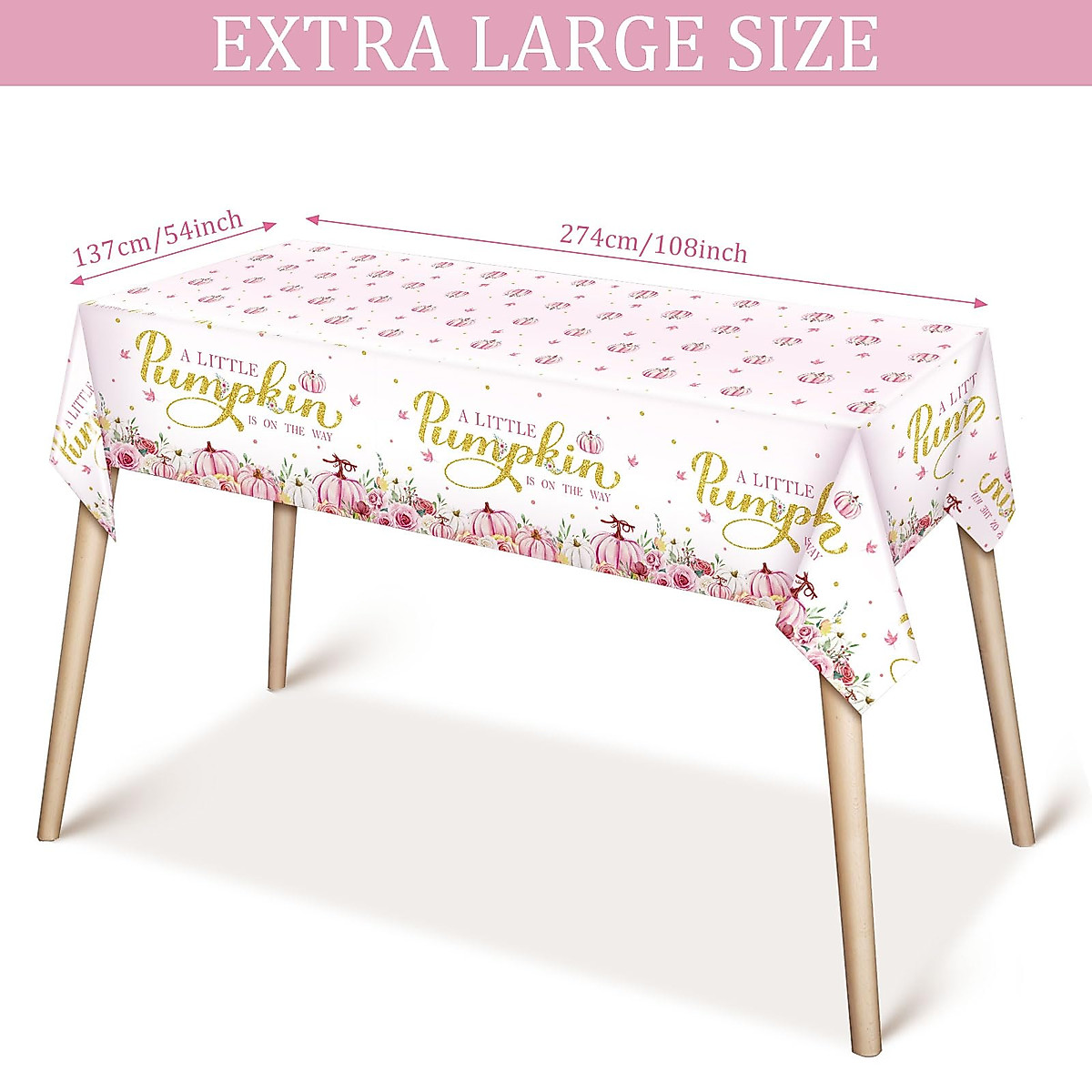WovWeave 3 Pcs Pink Pumpkin Tablecloths Little Pumpkin Baby Shower Party Tablecloth Thanksgiving Pumpkin Plastic Tablecloth Fall Disposable Table Cover for Birthday Party Supplies Table Decorations