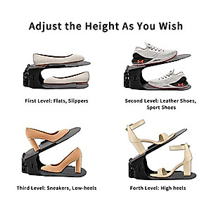 HOMOKUS Shoe Slots Organizer for Closet Organization, 20 Pack Adjustable Shoe Stacker Space Saver,Double Layer Shoe Rack Organizer Holder with 4 Different Height (Black)