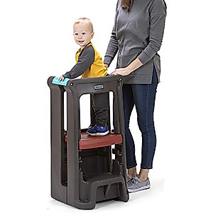 Simplay3 Toddler Tower Childrens Step Stool with Three Adjustable Heights, Kids Kitchen Helper, Made in USA, Espresso Brown