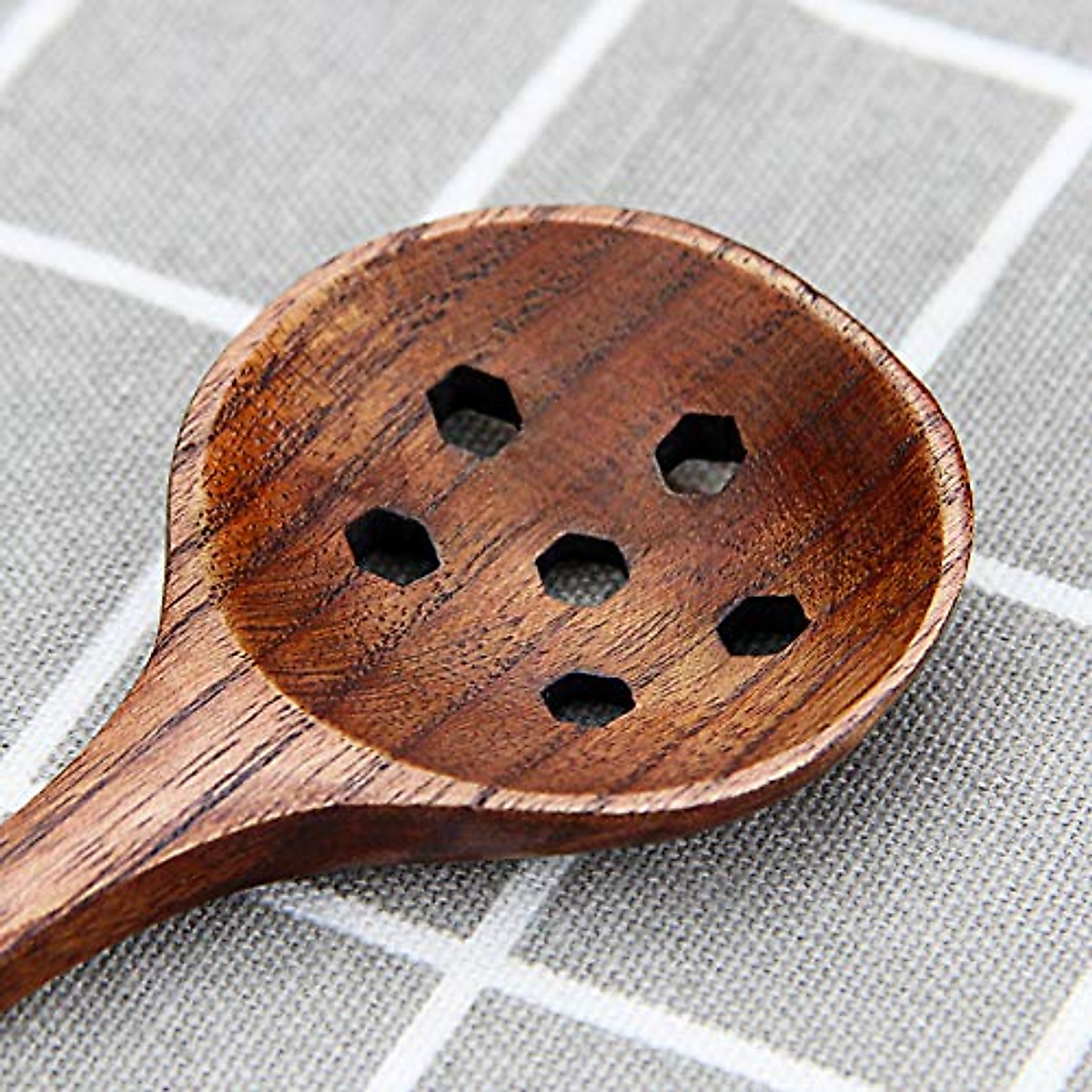 1 PC Korean Style 10.9" Long Handle Wooden Round Slotted Spoons for Jam Olive