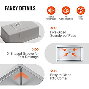 VEVOR Kitchen Sink, 304 Stainless Steel Drop-In Sinks, Undermount Single Bowl Basin with Ledge and Accessories, Household Dishwasher Sinks for Workstation, RV, Prep Kitchen, and Bar Sink, 30 inch