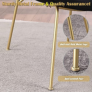 Yoluckea Velvet Dining Chairs Set of 2, Modern Upholstered Dining Side Chair Vanity Chair Living Room Chairs Accent Chair with Gold Metal Legs for Kitchen Dining Room Bedroom (Black)