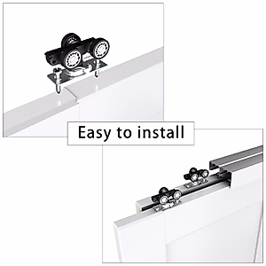 JUBEST Bypass Door Hardware 72", Aluminum Sliding Closet Door Hardware Set with Finger Pull Included, Smoothly and Quietly, for 2 Door System, Fit Door Thickness 1 3/8" or 1 3/4", Easy to Install