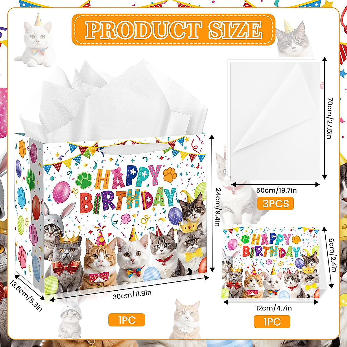 Cat Birthday Gift Bag Cat Birthday Decorations Pet Birthday Supplies with Cat Wrapping Paper and Greeting Card Meow Birthday Party Decorations for Kids Baby Shower Birthday Christmas Decorations Party Supplies