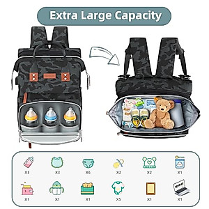 Diaper Bag Backpack with Changing Station, Large Diaper Bag, Multifunctional Diaper Bag, Baby Bag, Camo