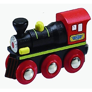 maxim enterprise, inc. Wooden Train Engine, Heritage Engine Locomotive for Toy Train, Compatible with Thomas & Friends, Brio Railway Set, Major Brand Wooden Train Set and Accessories, Black & Red