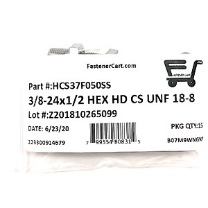 3/8-24x1/2 Stainless Steel Hex Cap Screws FT Hex Bolts 18-8 (UNF) FINE Thread (15 Pieces)